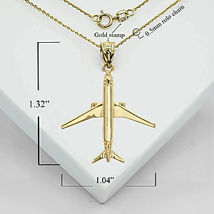 Polished 10K Yellow Gold Airplane Aircraft Aviation Traveler Charm Pendant Necklace (18")
