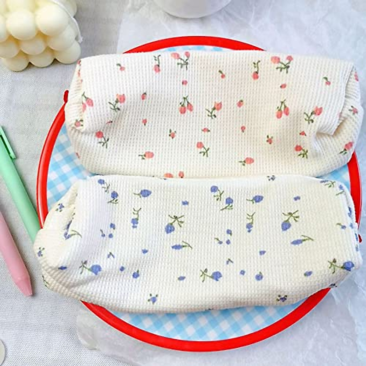 Fresh Style Pencil Bag, Flowers Pen Holder Pen Box Makeup Bag Women Storage Bags, Flowers Pencil Cases Cute Simple Pen Bag Storage Bags(Blue)