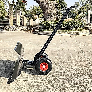 ZhoneQingXninRED Wheeled Snow Pusher Shovel Heavy Duty Rolling with Adjustable Handle & Anti-Skid Wheels and Winter Gloves Removal Tool for Driveway Garden Pavement (29.1x16.5IN )