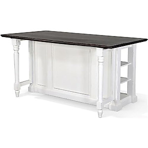 Pemberly Row 71.5" x 38" Farmhouse Wood Kitchen Island with Adjustable Shelves, Ample Storage Space, in White & Dark Brown Finish