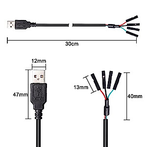 MEIRIYFA USB 2.0 A to USB 4 Pin Dupont Motherboard Header Adapter, USB Male to 4Pin Female 28AWG Extender Cable -30CM (2Pack)