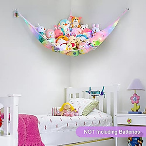 Stuffed Animals Hammock Kids Toy Storage with LED Light Unicorn Castle Plush Toy Organizer Coner Hanging Stuffed Animals Holder For Nursery Kids Girls Room Decor