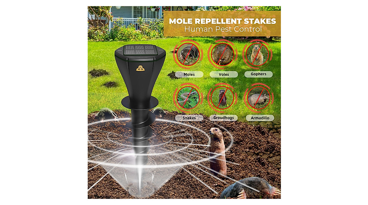Solar Powered Mole Repellent Stakes - 8 Pack for Lawn
