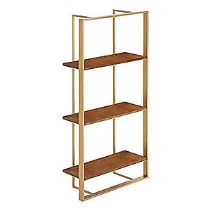 Kate and Laurel Kercheval Modern Wood Shelf, 15"x 32", Walnut Brown and Gold, Practical Mid-Century Wall Decor