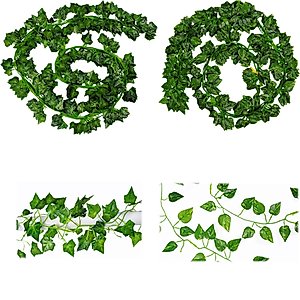UGpine 6.7 Foot Artificial Ivy Wreath Leaf Vines, Fake Vines, Hanging Green Leaves Fake Plants, Vines Room Wedding Party Garden Wall Outdoor Green Wall Home Kitchen Garden Office Decoration [2]