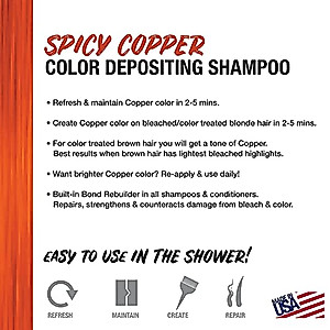 Copper Red Color Depositing Shampoo - Semi Permanent Hair Color with BondHeal Bond Rebuilder - Red Hair Dye for Brunettes - Maintain & Refresh Auburn Color 6.4 oz