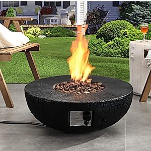 DESwan 28 in. 30000 BTU Round Outdoor Propane Gas Magnesium Oxide Fire Pit with Water Proof Cover and Lava Rock