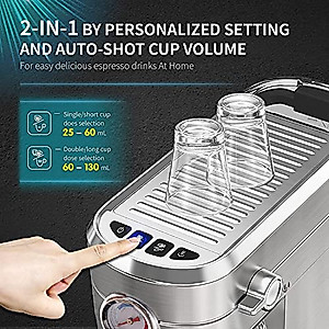 Gevi 20 Bar Compact Professional Espresso Coffee Machine with Milk Frother/Steam Wand for Espresso, Latte and Cappuccino, Stainless Steel, 35 Oz Removable Water Tank (Machine)