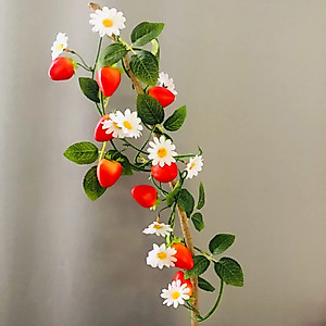 Sezrgiu Artificial Strawberry Flower Plant Vine Strawberry White Flowers Garland for Valentine's, Wedding Birthday Garden Festival Indoor Decor (Strawberry Vine)