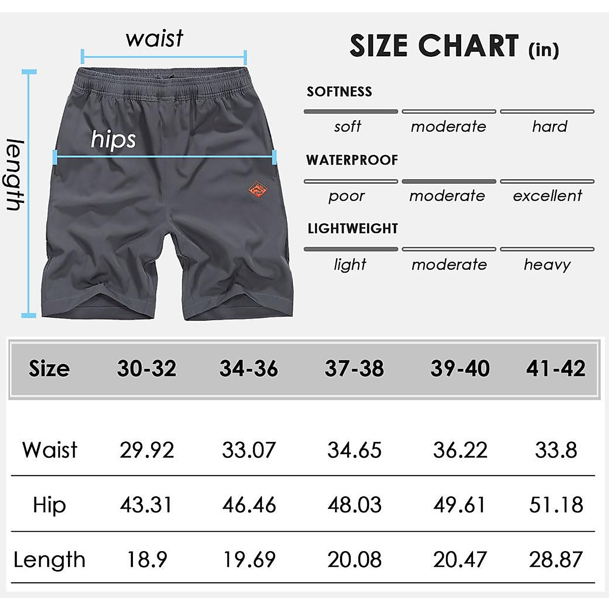 XinYangNi Men's Casual Shorts for Summer Elastic Waist Quick Dry Lightweight Cargo Shorts for Hiking Fishing Dark Grey US 34-36