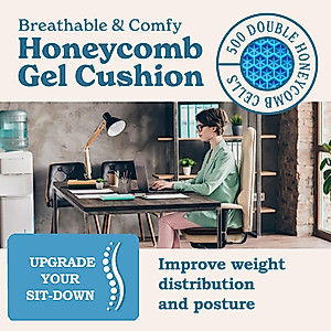 YOGI-ZONE Gel Seat Cushion for Long Sitting – 16.5x16.5x1.6 in. Honeycomb Seat Cushion for Back Pain Relief with Yoga Videos – TPE Cushion with Nonslip Breathable Cover for Office Chair & Car Seat