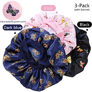 TCOTBE 3 Pcs Soft Satin Bonnet Silk Bonnet Hair Wrap for Sleeping Silk Sleeping Cap with Wide Elastic Band Night Sleep Cap Bonnets Hair Cover Single Layer Night Sleeping Head Cover for Women