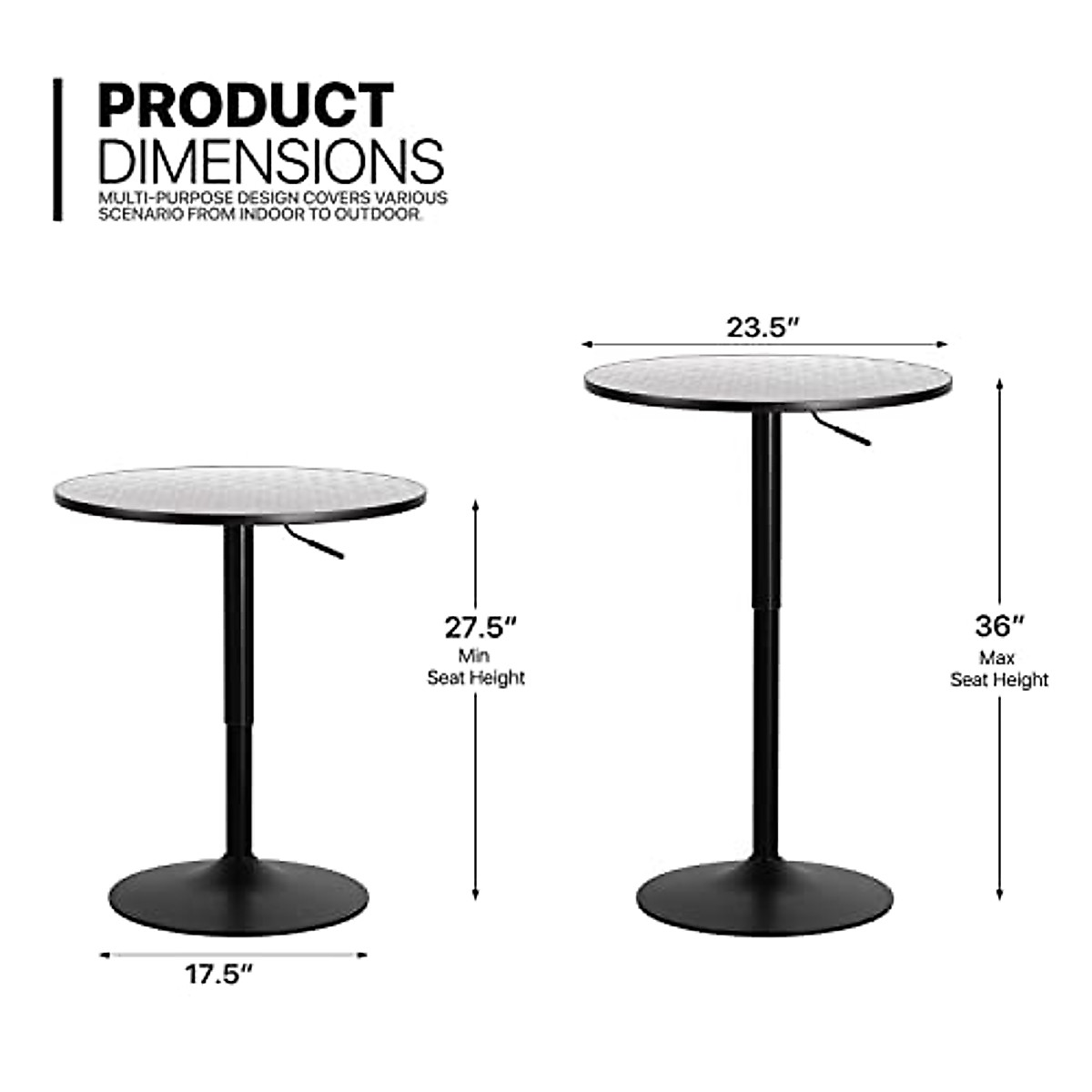 MoNiBloom Pub Round Table Silver Stripe Top with Black Leg and Base, 27.5"- 36"" Height Adjustable with 360° Swivel, Modern Cocktail Bistro Table for Dining Bistro Cafe Home Bar, 23.5" Diameter