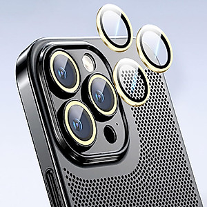 Electroplating Heat Dissipation Phone Case for iPhone 14 13 12 Promax, New Heat Dissipation Plating Fine Hole Protector for iPhone Case, in Crystal Lens Film Coating Mobile Phone Case(14Pro Max, Gold)