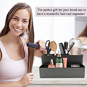 BUSOKIP Hair Tool Organizer/Hair Dryer Holder Wall Mount. Large Bathroom Sink Organizer Countertop Hot Tool Holder for Curling Iron, Blow Dryer, Straightener, Flat Iron. Black Ripple Elegant