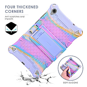 DETUOSI Silicone Case Compatible with Lenovo Tab M8 FHD 2020 TB-8705F/N, Tab M8 HD 2019 TB-8505F/X with Strap and Stylus Pen, Protective Cover for M8 3rd Gen TB-8506F, Rose Red & Purple