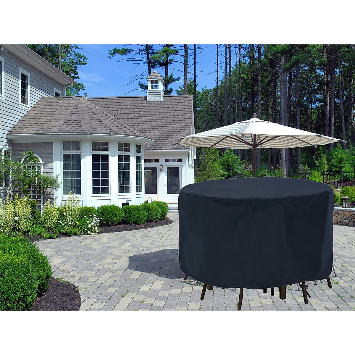 POMER Patio Furniture Covers, 72inch Round Bar Height Table Chair Set Cover Waterproof Outdoor Table Cover for Garden Furniture Set - 72" D x 43" H