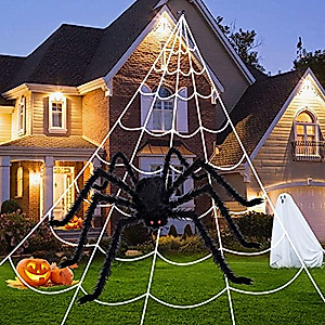 KUCHEY Halloween Decorations Outdoor 200'' Triangular Spider Web+47'' Giant Fake Spiders, Halloween Decor Indoor Clearance for Home Outside Yard Costumes Party Haunted House Garden Lawn