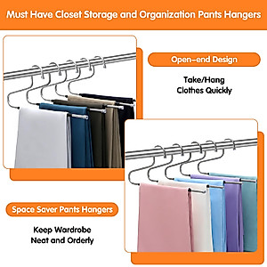 Closet Organizers and Storage,10 Pack Pants Hangers Space Saving,Dorm Room Essentials for College Students Girls Guys,Home Essentials Clothes Hanger Strong Metal Hangers for Jeans,Slacks,Blanket,Scarf