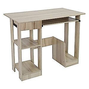 Computer Desk, Study Writing Table for Home Office, Modern Simple Style Desktop Computer Desk with Storage Shelves and Pullout Keyboard Tray, Compact Laptop PC Workstation (Beige, 35.4×18.9×28.3in)