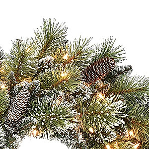 Puleo International 24" Pre-Lit Snowy Wreath with 50 Clear Incandescent Lights