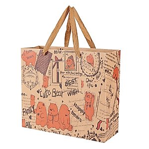TaboSi Cute little bear kids' clothing portable Kraft paper bag clothes snack birthday gift retro gift bag