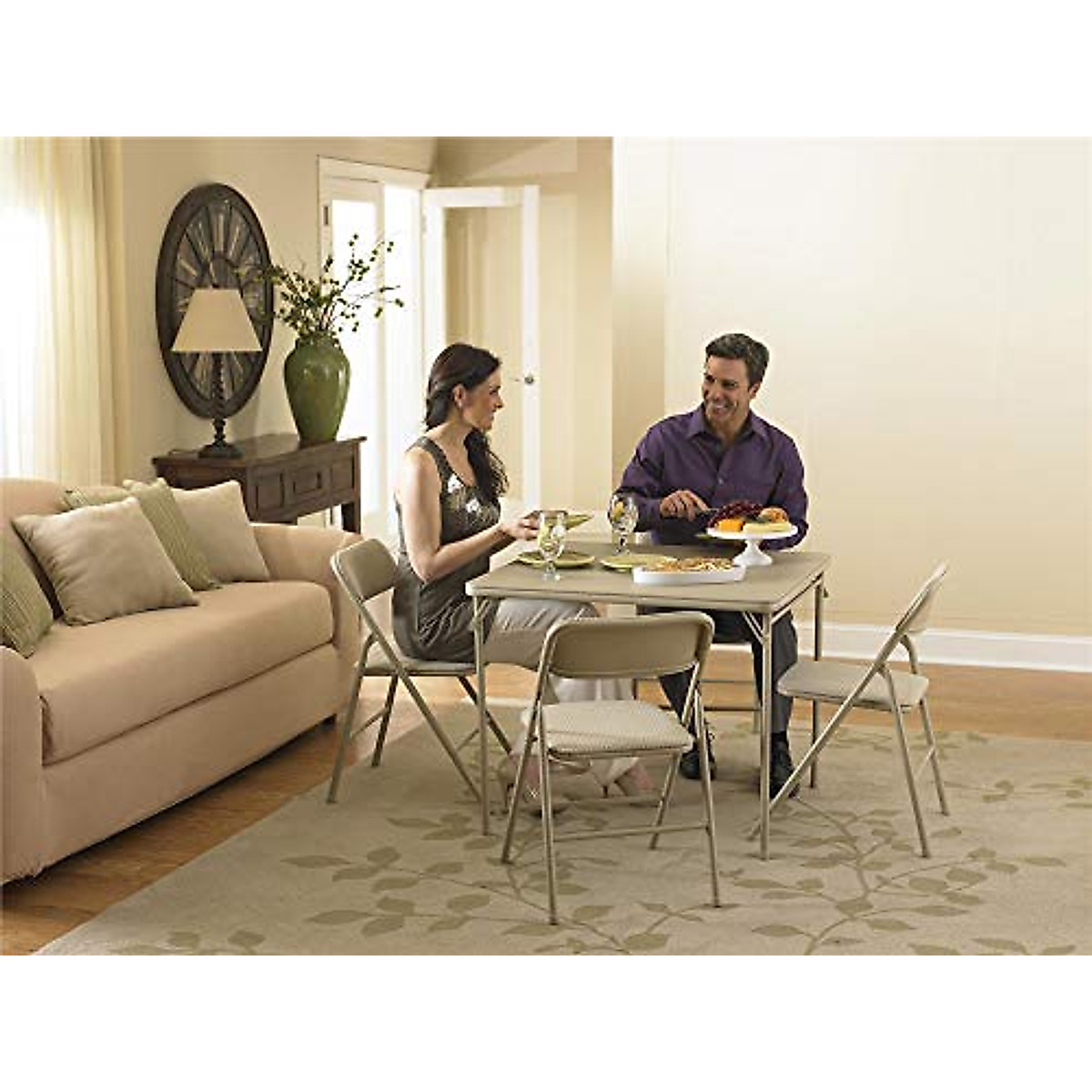 COSCO 5 Piece, Tan Folding Table and Chair Set.