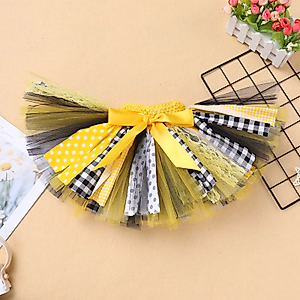 IDOPIP Baby Girls My 1st Birthday Outfit Bumble Bee Costume Dress up Short Sleeve Romper Tutu Skirt Headband 3PCS Clothes Set for One Year Old Girl Cake Smash Photo Shoot Black Bee 9-12 Months