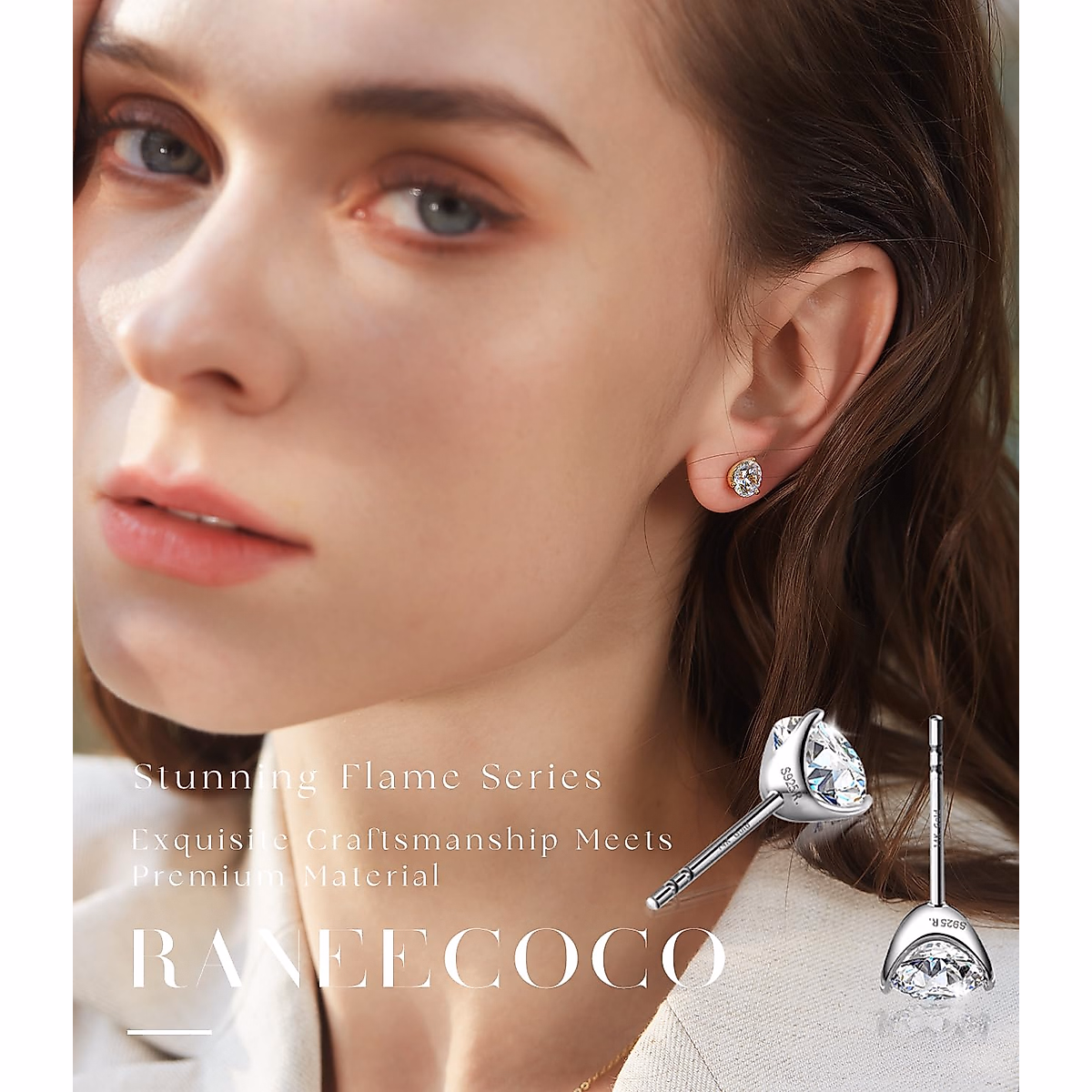 "STUNNING FLAME" 18K Gold Plated Silver Brilliant Cut Simulated Diamond Cubic Zirconia Stud Earrings(yellow-gold-plated-silver, 1.0)