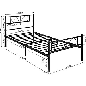 Twin Bed Frames Black for Boys Teenagers Adult, Single Platform Steel Bed Frame with Storage Girls Twin Size Beds Mattress Foundation Metal Slats Support with Headboard Footboard No Box Spring Needed