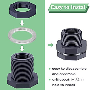 Seamaka 2 PCS 3/4 Inch Female PVC Bulkhead Fitting with Thick Silicon Seal Gasket for Water Tanks, Aquariums, Tubs, Pools O-H-007