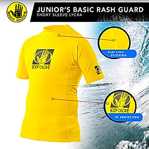 jetpilot Body Glove Junior Basic Fitted Short Sleeve Rash Guard, Yellow, Size 8
