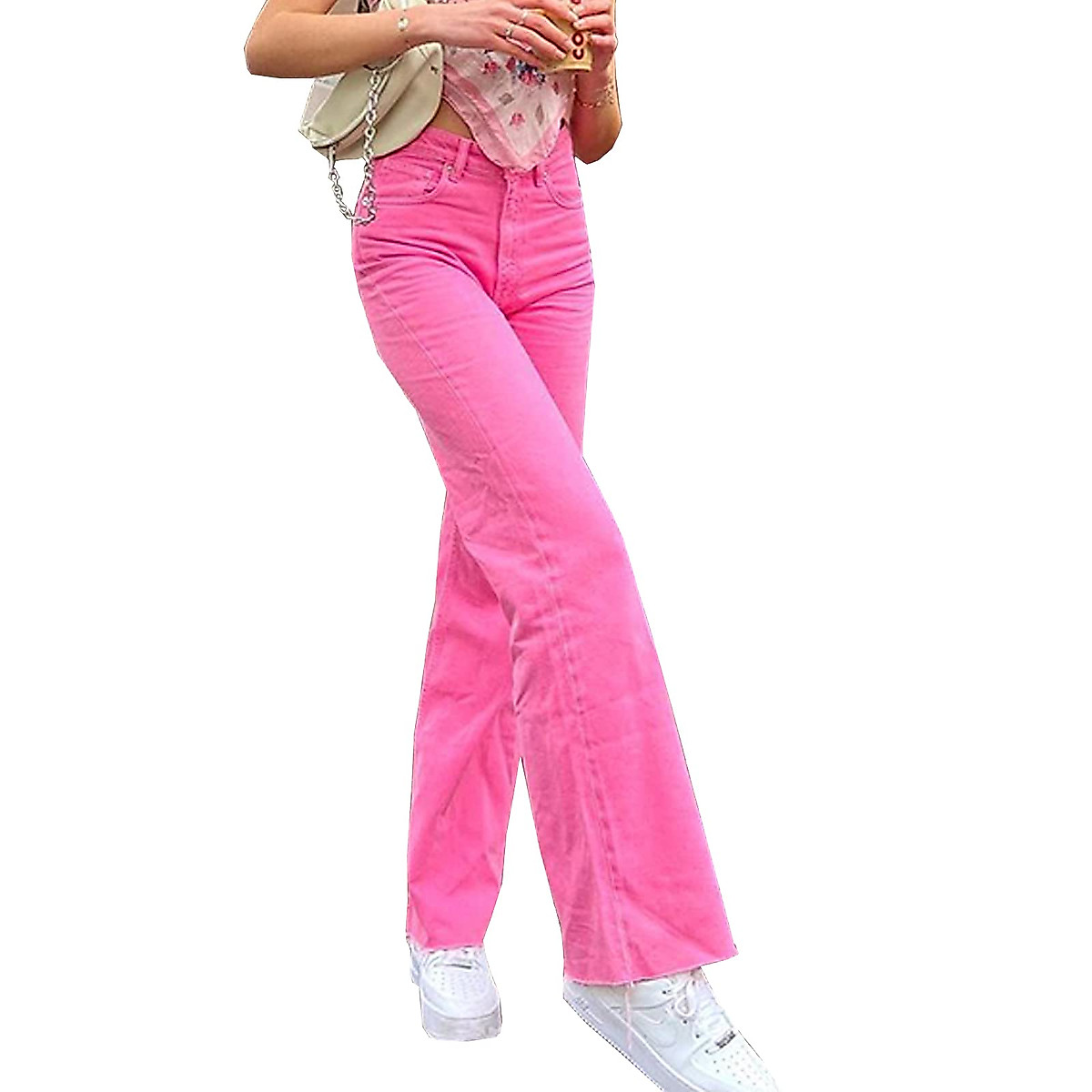 Vintage Jeans for Women Teen Girl High Waisted Relaxed Fit Straight Leg Baggy Boyfriend Jeans Pink
