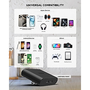 iHome Multiport USB-C Charger : AC Pro 2-Port Flat USB C Charger Block, Double USB C Wall Charger, Fast Charging Compatible USB-C Wall Charger (Black)