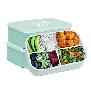 Cocina Vida 2 Pack Large Divided Food Storage and Meal Prep Containers - BPA Free Bento Box - Food Grade Silicone Lunch Box, 3 Compartment Leak Proof - 48 Ounce/1400 ml