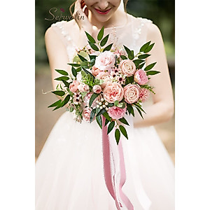 Serwalin Artificial Flowers Pink Wedding Flowers Silk Flowers with Stems Fake Cake Flowers for Wedding Bouquets Centerpieces Spring Decor Baby Shower Decoration