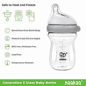 Haakaa Generation 3 Glass Baby Bottle 4 oz/120 ml, 1 PK (Grey)