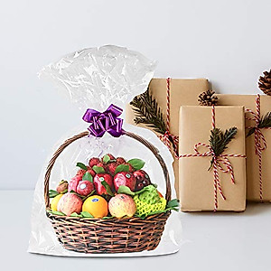 Kolewo4ever 20 Pack 30 * 44inches Clear Basket Bags Pull Bow Set 10 Packaging Bags Cello Cellophane Wrap 10 Ribbon Bows