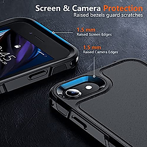 xiwxi for iPhone SE Case 2022/3rd/2020,iPhone 8/7 Case,with [2xTempered Glass Screen Protector] [360 Full Body Shockproof] [Heavy Dropproof],Hard PC+Soft Silicone TPU+Glass Screen Phone Case-Black