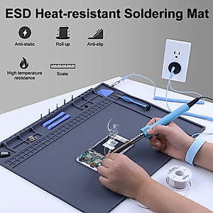 Premium Heat Resistant Anti Static Mat for Computer, Laptop, Cellphone Electronics Repair, HPFIX ESD Safe Soldering Mat for for BGA and Gun Soldering Iron, Workbench (17.7" x 13.6")
