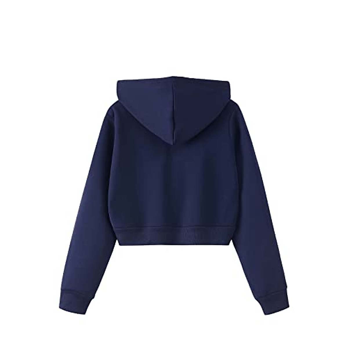 SweatyRocks Women's Long Sleeve Drawstring Full Zip Hooded Jacket Crop Sweatshirt Navy Blue L