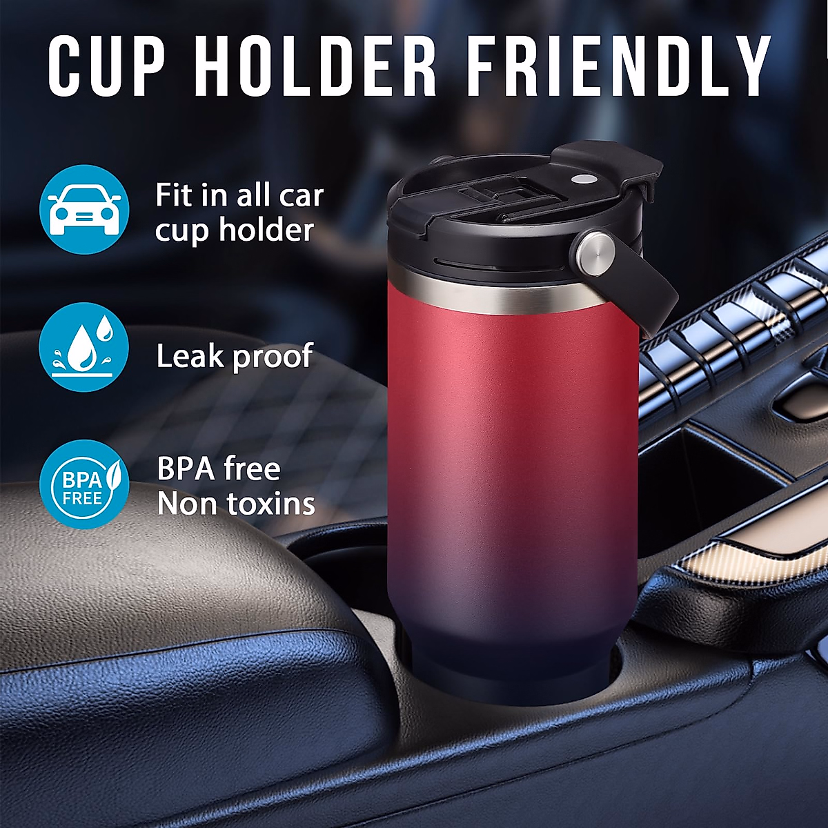 RRYFOUR 40 oz Tumbler with Flip Lid and Straw - Cold 36H Hot 12H, Stainless Steel Coffee Tumbler Travel Cups with 2-in-1 Lid, Leak Proof Insulated Mug Water Bottle Fits in Car Cup Holder