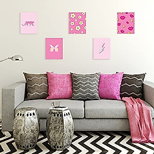 Spakon Preppy Room Decor Aesthetic Hot Pink White Wall Art for Teen Girls Bedroom Pink College Dorm Room Posters Trendy Wall Decor(UNFRAMED 8x10in)