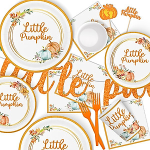 Little Pumpkin Baby Shower Party Decorations Set Serves 25, Little Pumpkin Baby Shower Plates and Cups, A Little Pumpkin is On The Way Baby Shower, Boy Girl Little Pumpkin 1st Birthday Party Supplies