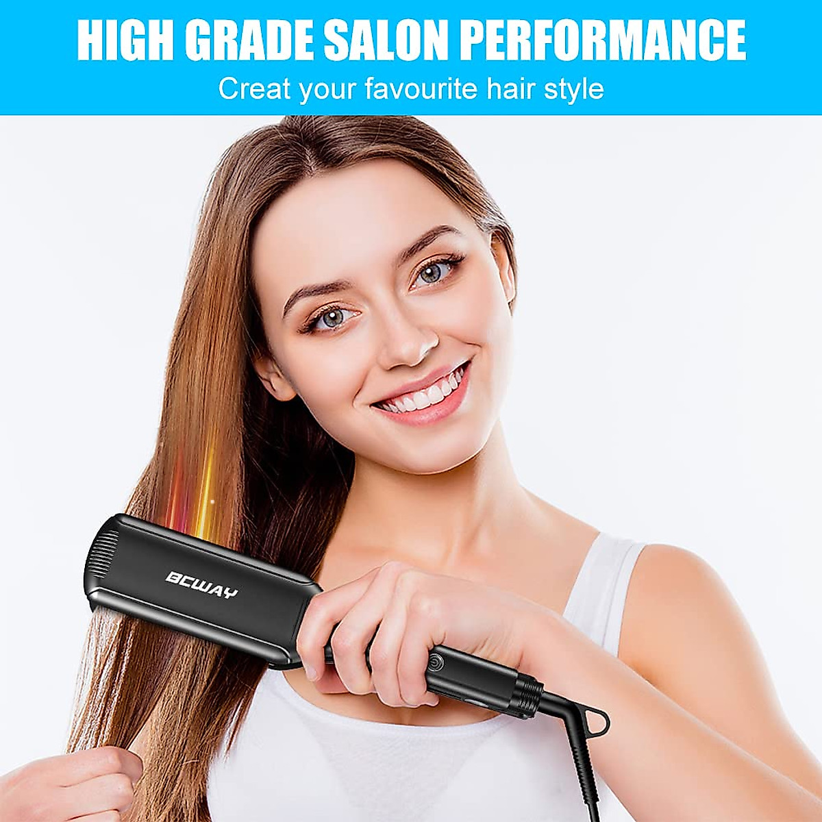 Bcway Professional Hair Straightener, 2.16'' Extra-Large Floating Titanium Flat Iron, Anti-Static 30s Instant Heating Straightening Iron with 5 Adjustable for All Hair Types