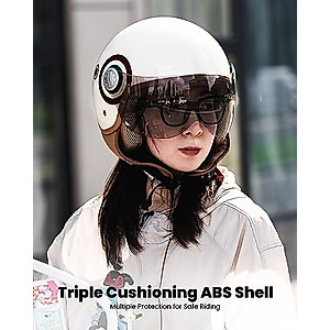 ILM 3/4 Open Face Motorcycle Helmets for Women Men Retro Moped Scooter Cruiser Casco Vintage Half Helmet DOT ECE Model B-100E (Cream White,L)