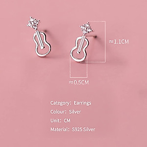 Cute CZ Hollow Violin Tiny Small Stud Earrings for Women Teen Girls Cartilage Tragus Sensitive Ear S925 Sterling Silver Mini Piercing Post Personalized Fashion Jewelry Hypoallergenic Minimalist Gifts