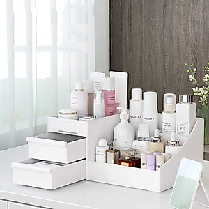 SITAKE Makeup Organizer Storage Box, Small Cosmetic Dresser Organizer for Skincare, Creams, Lipstick, Toners And Lotion, Cute Bedroom Bathroom Drawers Countertop for Women and Girls (White)