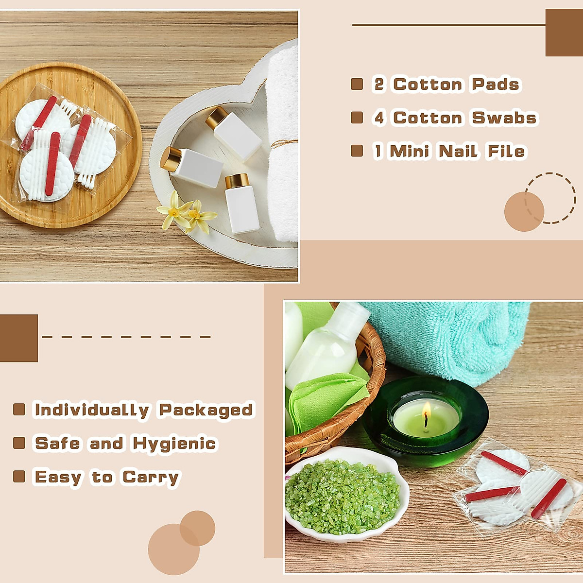 200 Pieces Hotel Vanity Kit Individually Wrapped Hotel Amenities Disposable Travel Size Hotel Hospitality Supplies, Each Includes 2 Cotton Pads 4 Cotton Swabs Nail File for Motels Makeup Toiletries