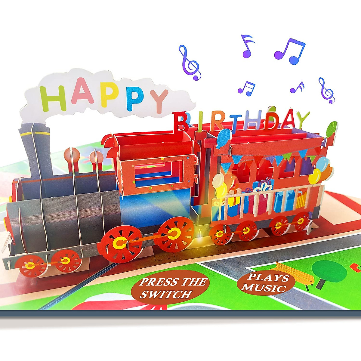 3D Music Cartoon Train Birthday Card, 3D Pop Up Birthday Greeting Cards with Music, Play Happy Birthday Music for Wife, Husband, Him, Her,Kids, Men and Women